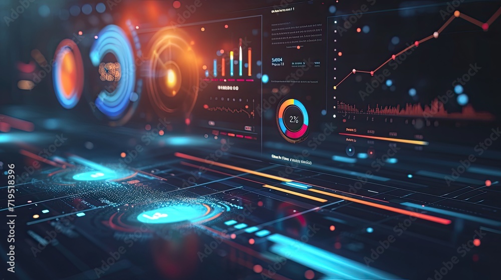 Digital Futuristic Display Showing Various Data With Holographic Circular Chart At the Middle ...