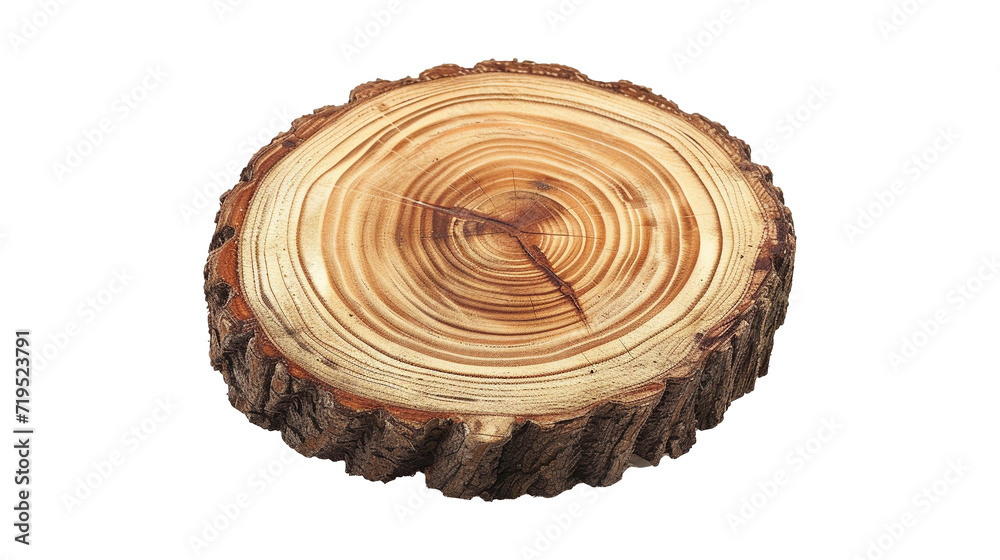 Smooth cross section of a tree with bark, show casing the age rings ...