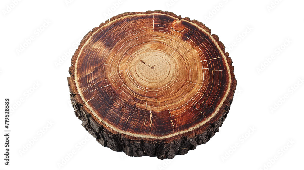 Smooth cross section of a tree with bark, show casing the age rings ...