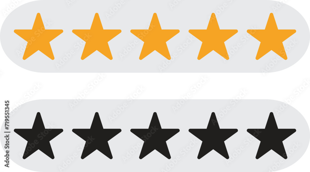 Five star rating icon set isolated on white background . Gold and black ...