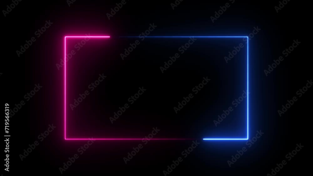 Animated Rectangle neon glowing frame background. Colorful laser show ...