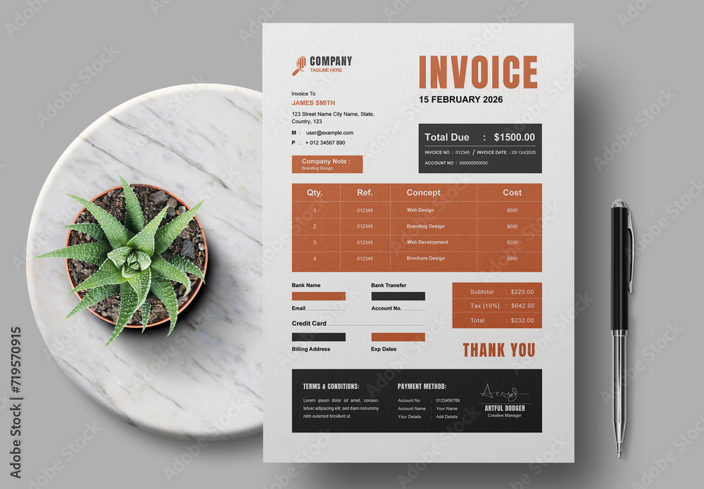 Minimalist Invoice Design Stock Template | Adobe Stock
