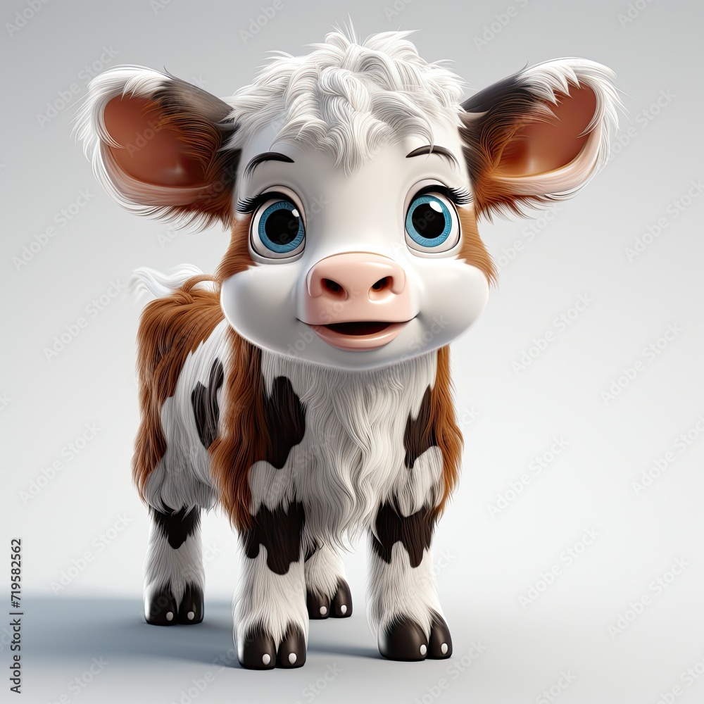 Cartoon character cute cow or calf 3d illustration isolated on white ...