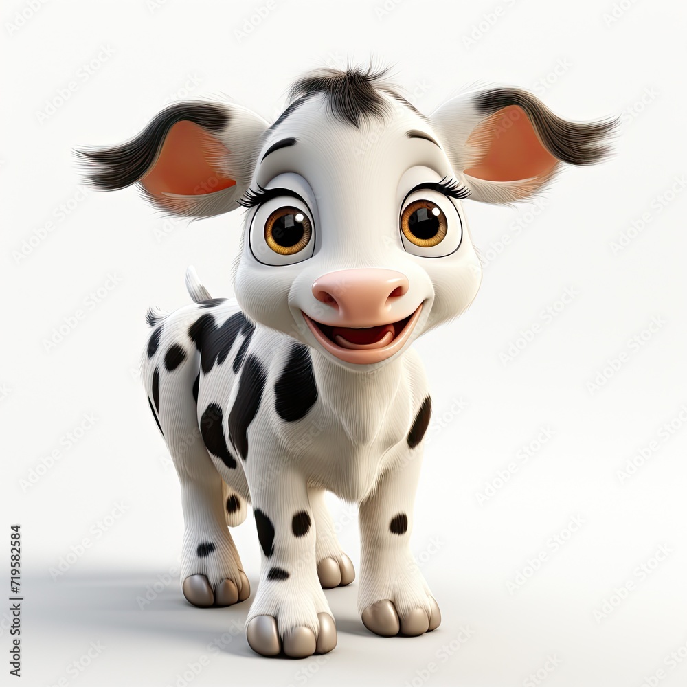 Cartoon character cute cow or calf 3d illustration isolated on white ...