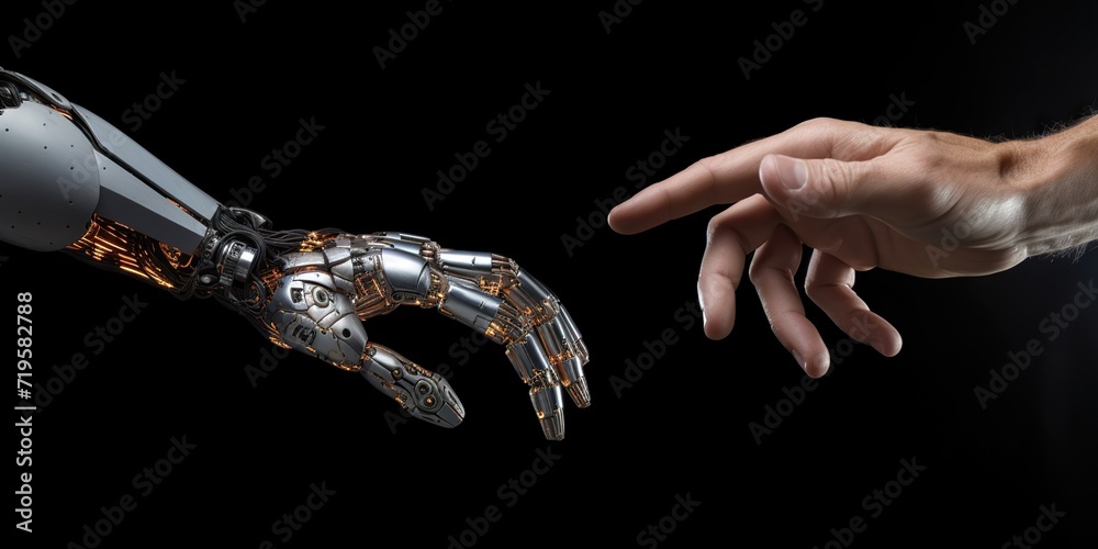 robot hand shake with human, the extreme right third of an image, on ...