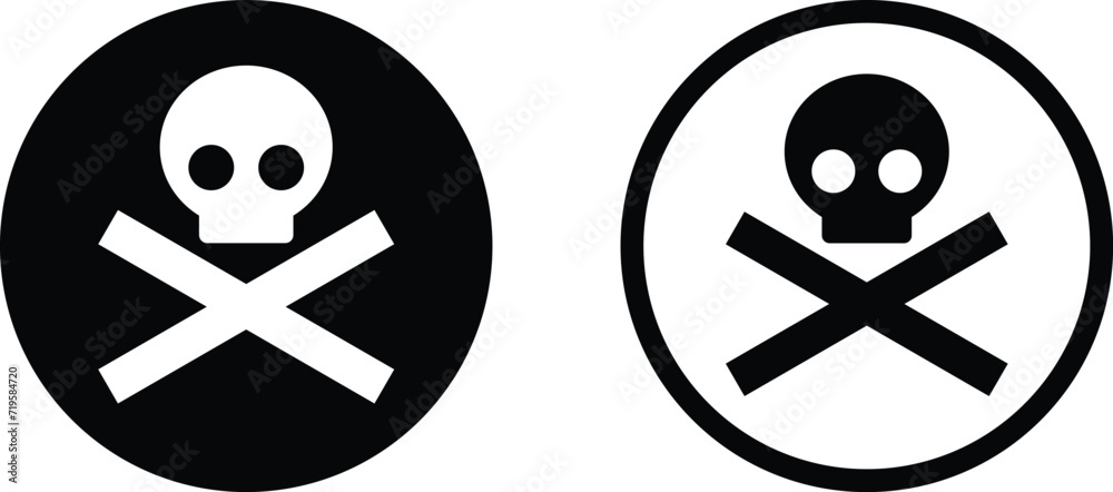 Toxic poison icon set in two styles . Crossbones icon vector . Death ...
