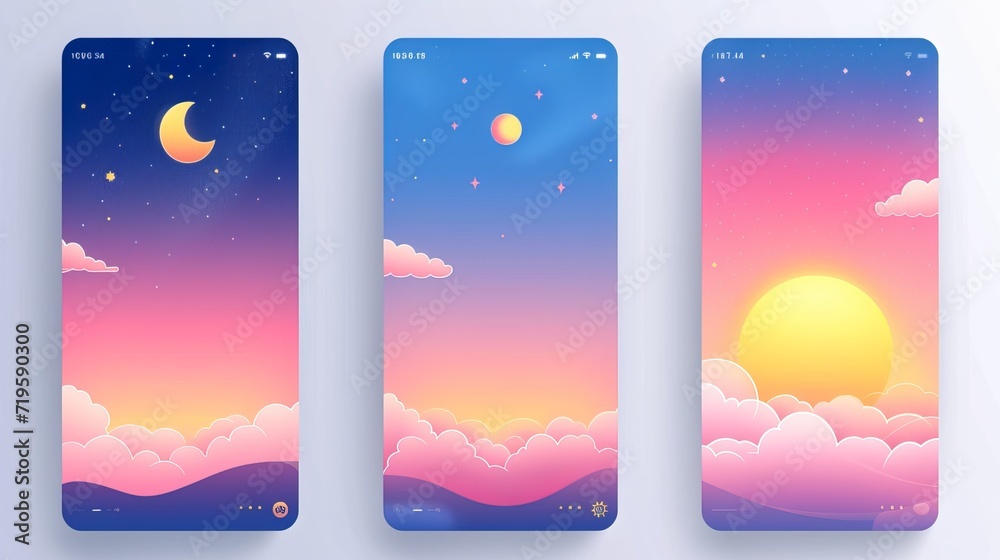 Set of morning, day, evening and night sky illustration with sun ...