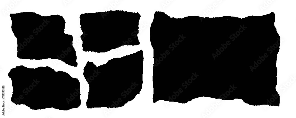 Set of jagged paper textures. Black rectangle shapes with ripped edges ...