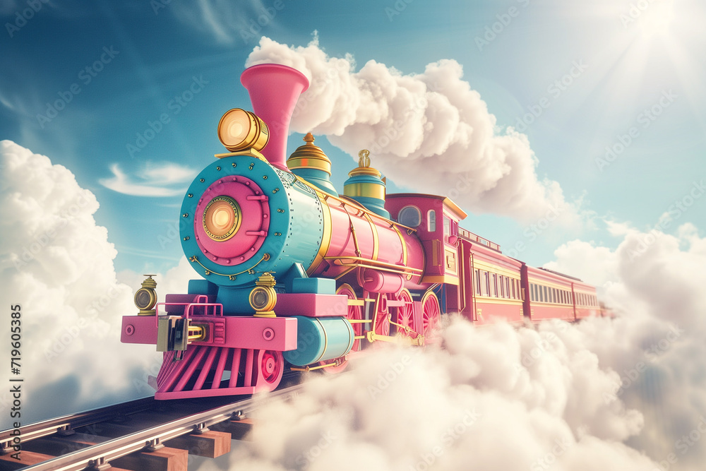 Old steam train with lot of smoke going from his chimney. railroad on ...