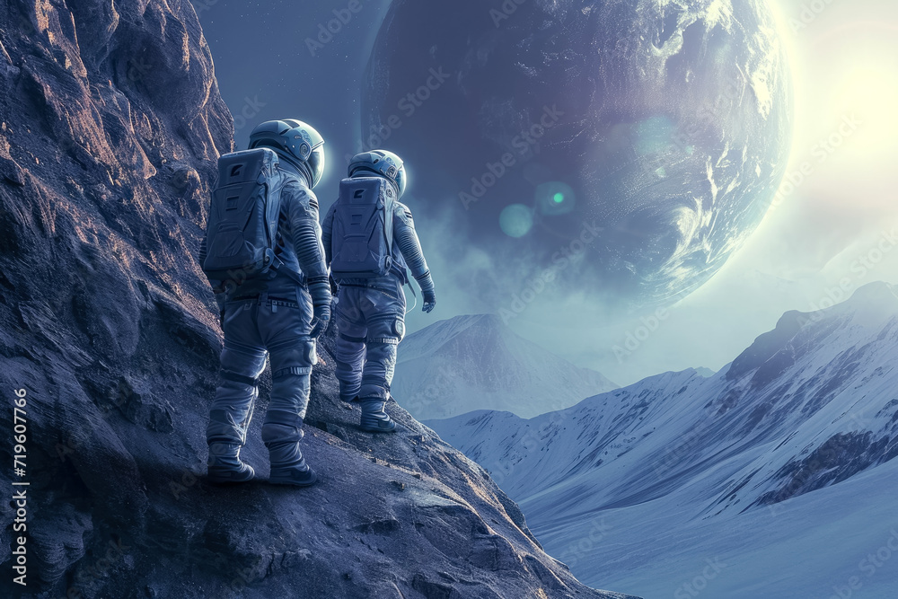 group of astronauts exploring a mysterious planet, discovering a hidden ...