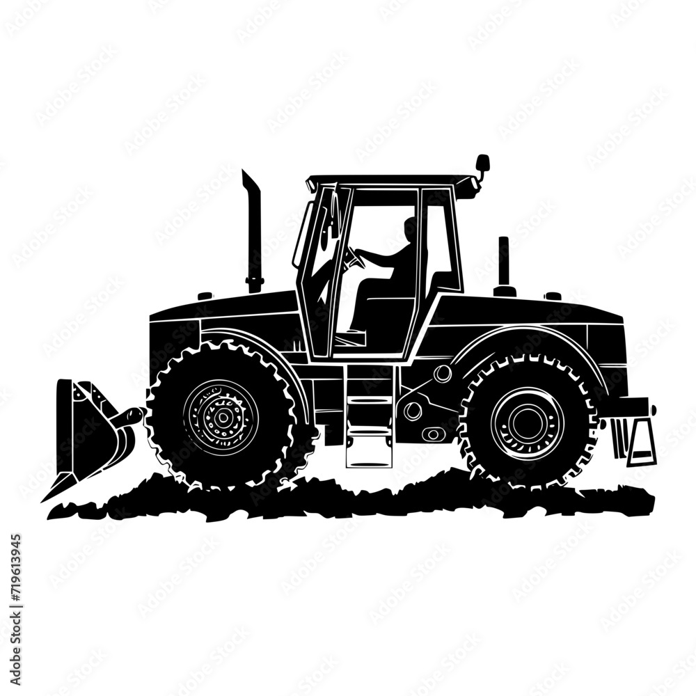 Vetor de Motor Grader Black and White Silhouette Vector SVG Laser Cut T ...
