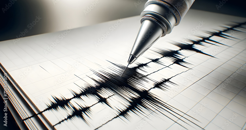 Seismograph recording the seismic activity of an earthquake ...