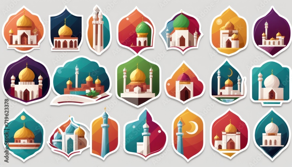 illustration of a set of icons mosque. icon set Ramadan or Ramadhan ...