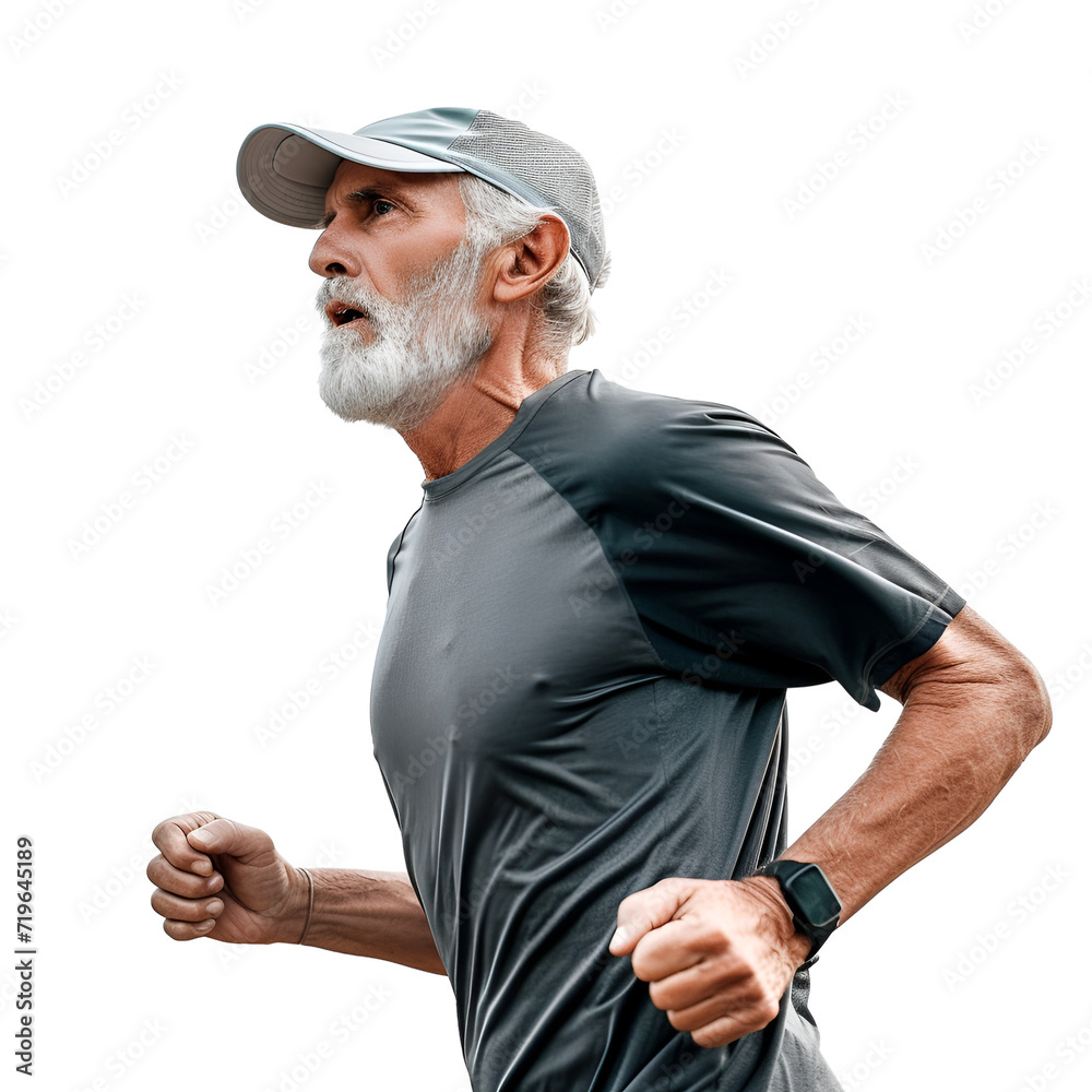 Aging man running for health and longevity, Isolated on Transparent ...