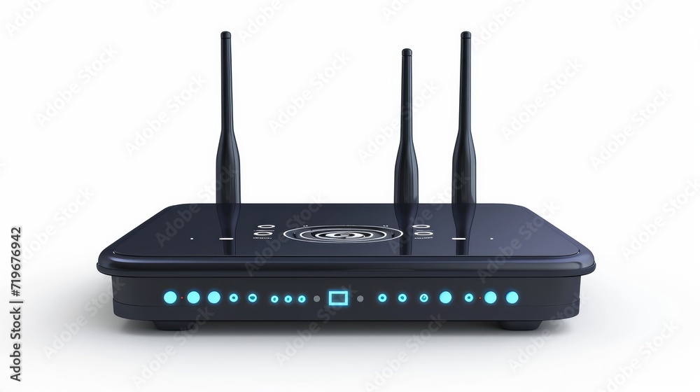Wifi router, wireless broadband modem with antennas in front and ...