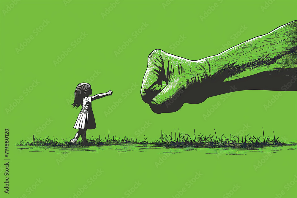 Little Girl Giving Knuckles to a Giant Fist Stock Illustration | Adobe ...