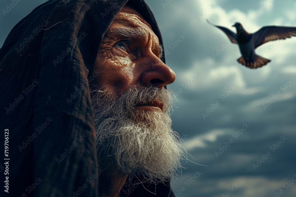 Noah's Ark, animals in the storm, bad weather, rain, sea, boat flood ...