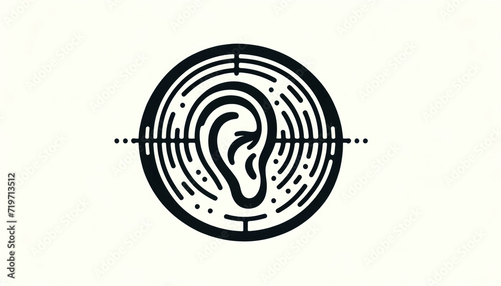 Stylized ear silhouette with concentric sound waves, representing ...