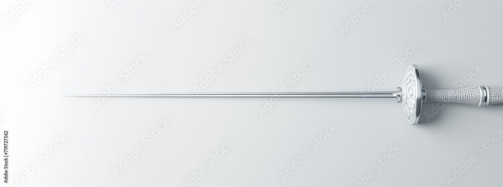 Minimalist image of a fencing epee on a white background, symbolizing ...