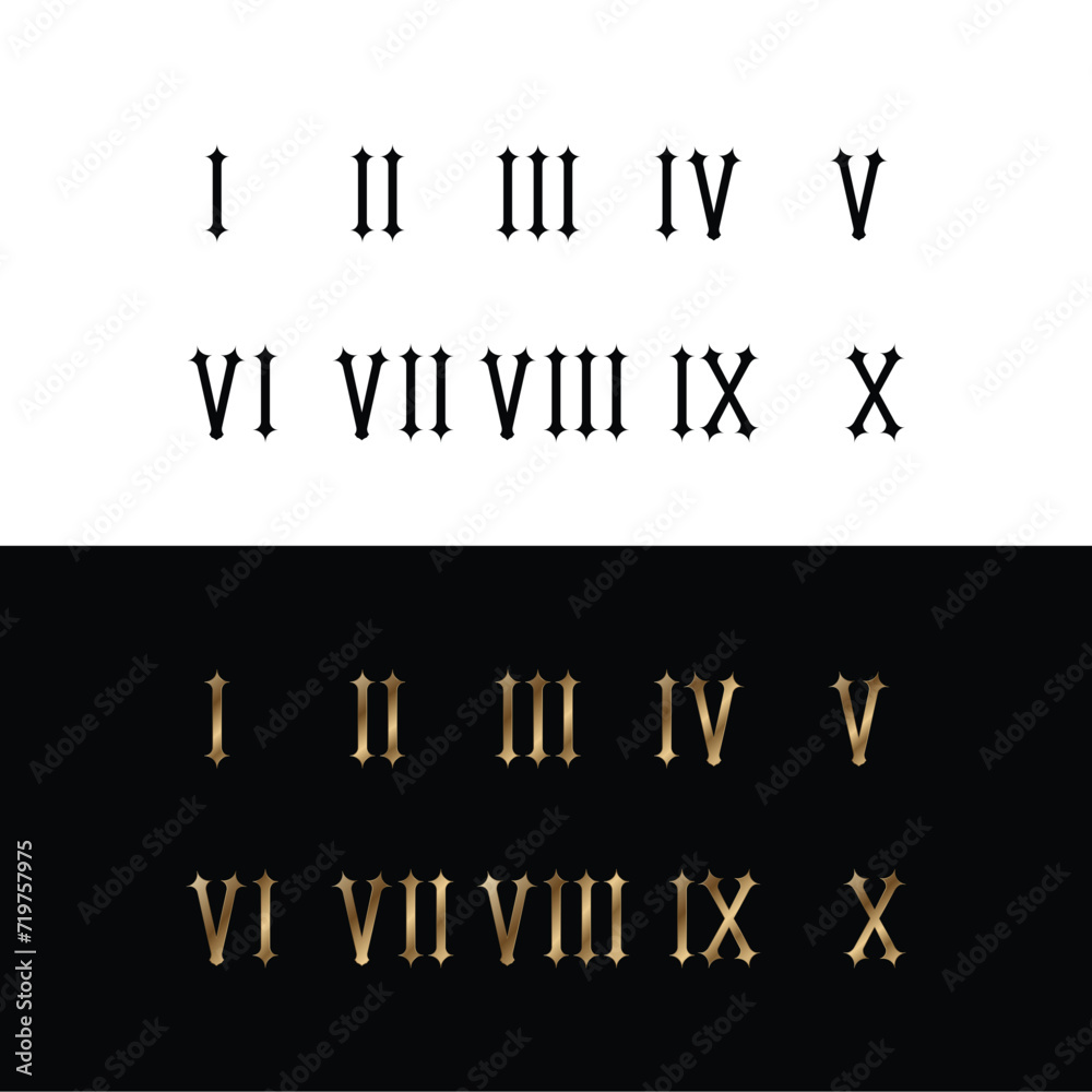 Vector template, Gold and Black roman numerals set elegant ancient ...