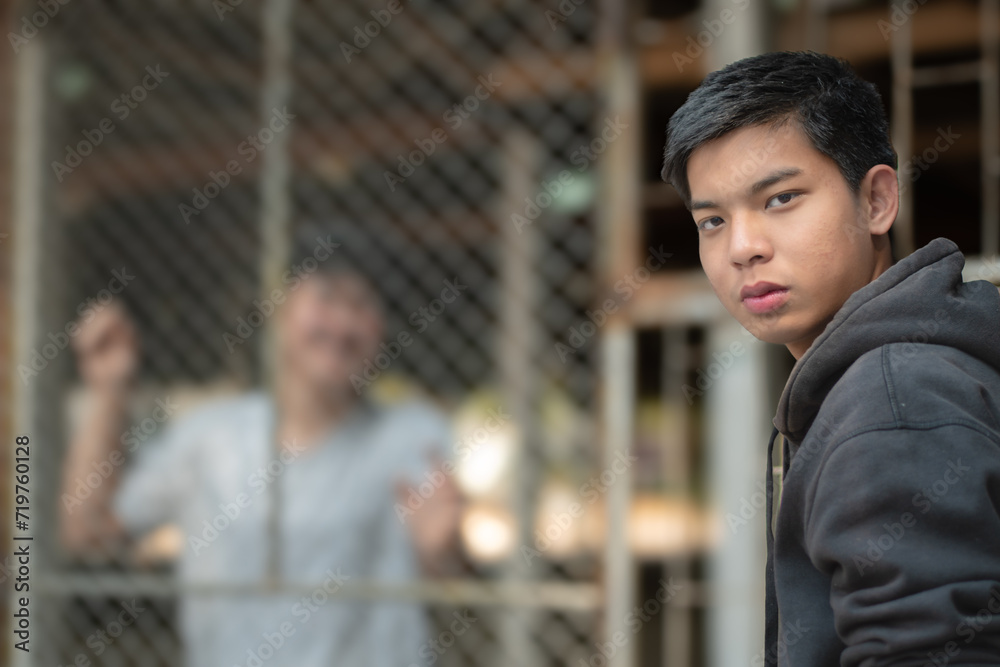 Poster Asian preteen boy comes to visit his friend who was inside the ...