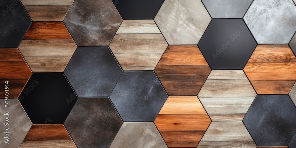 Hexagon ceramic tiles for interior and exterior walls and floors with a ...