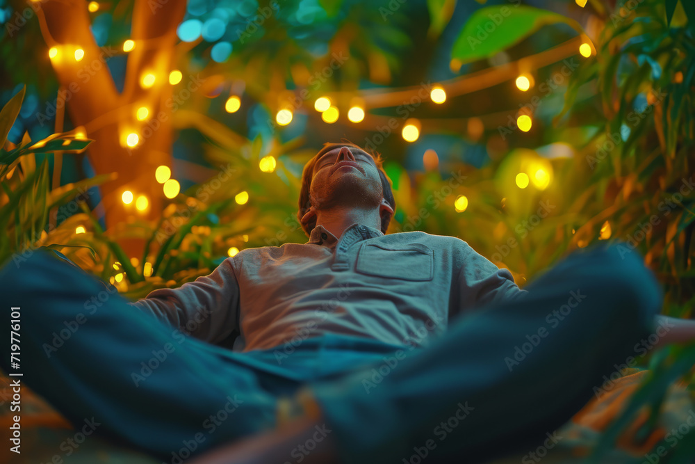 A person practicing progressive muscle relaxation, releasing tension ...