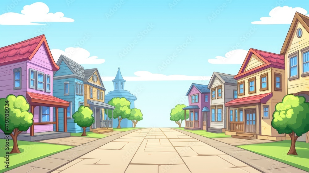 cartoon illustration Western town. The street is empty, giving a calm ...
