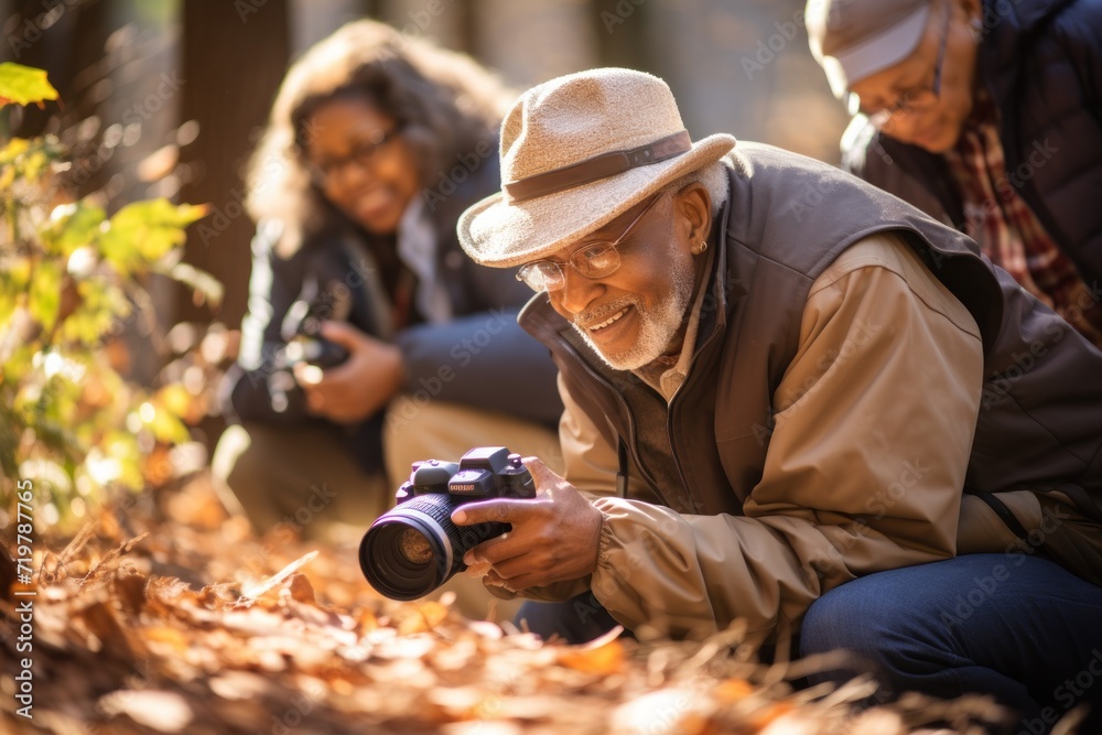 Senior nature photography club. group of senior african american people ...