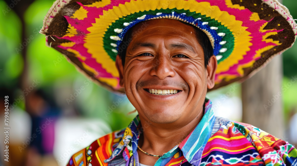 Beautiful Mexican man smiling wearing Mexican Hat in the traditional ...
