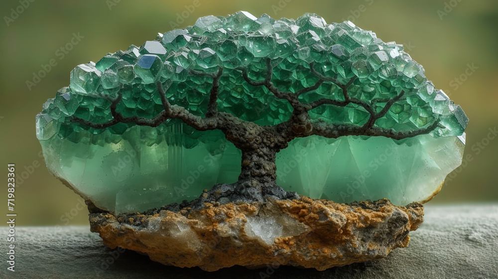 An emerald with a pattern of green branches of a tree patterns ...