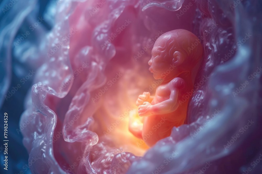 Little human baby inside mother womb. Small embryo in uterus Stock ...