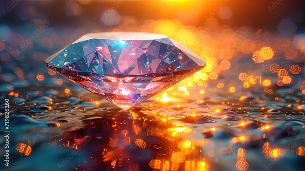 Diamond with a rainbow reflection with refraction of light, diamond ...
