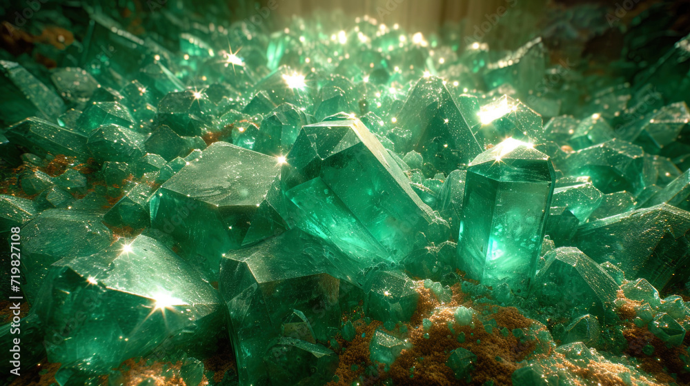 Emerald with a reflection of the green rays of the Sun a reflection of ...