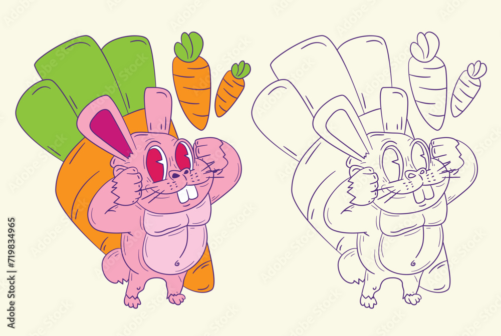 cute animal doodle illustration for coloring page drawing book Stock ...