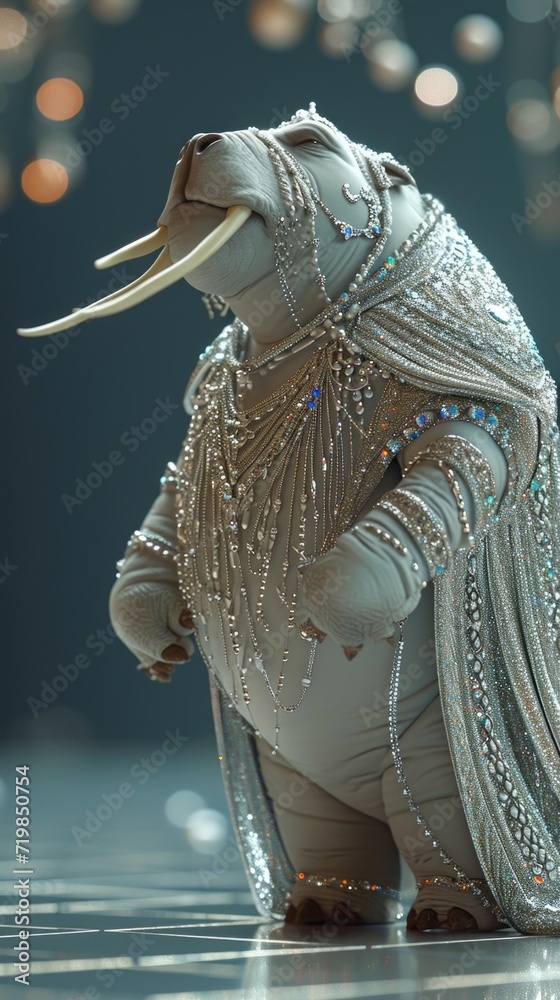Cartoon digital avatar of a walrus opera singer with a shimmering ...