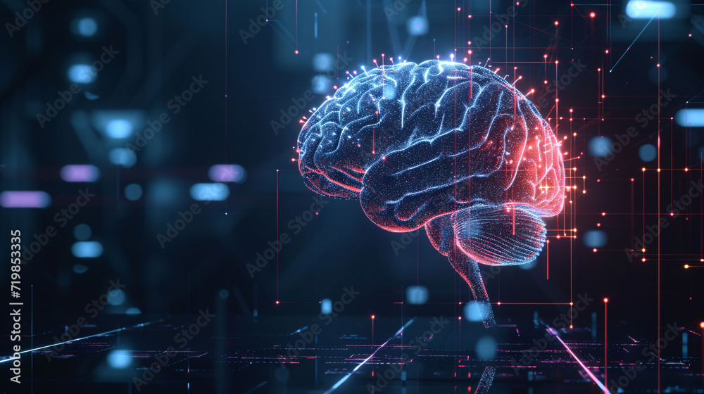 Digital Brain Network, Artificial Intelligence Concept, Neural Network Visualization, background ...