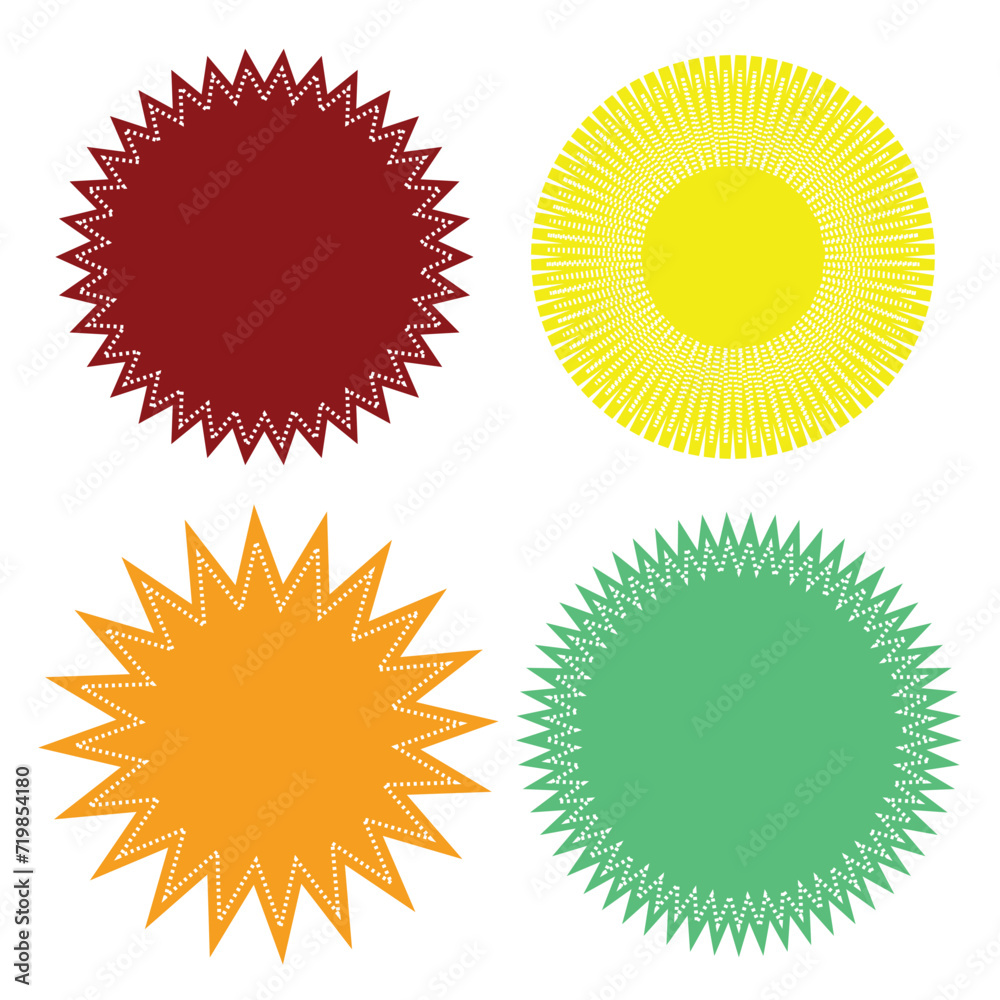 Set of vector starburst, sunburst badges. Different color. Simple flat ...