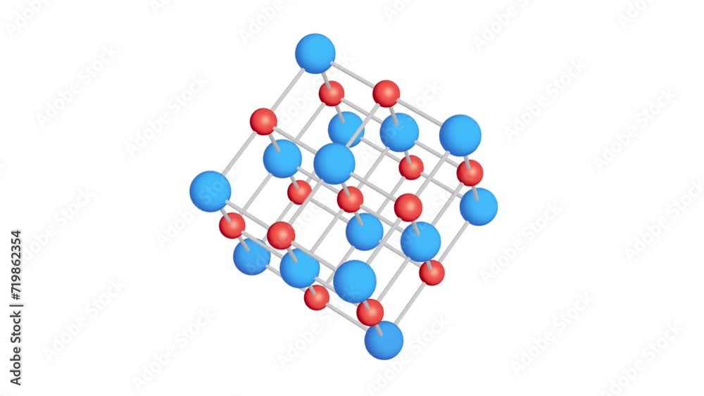 Crystal lattice molecule grid rotates on white. Sodium chloride rock ...