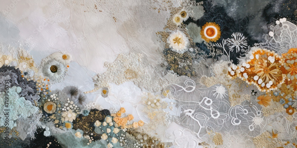 Mixed media thread collage featuring a plethora of textures and ...