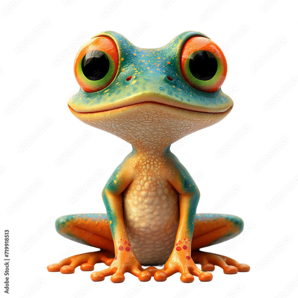 Isolated 3d cartoon funny frog a white background. Sweet friendly cute ...