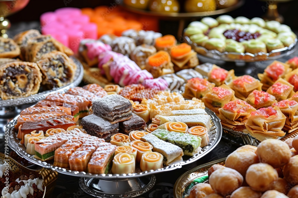 Ramadan food made from assorted middle eastern sweets maamoul, basbousa ...