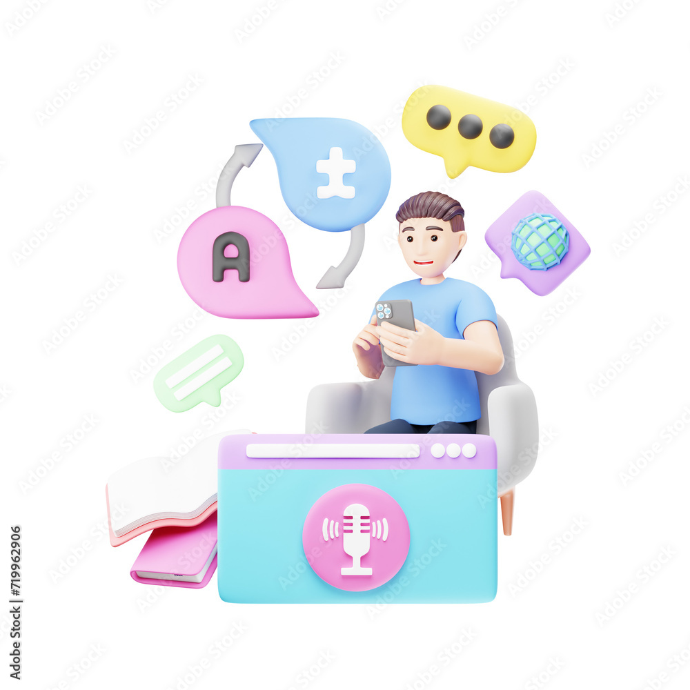 3D Character Illustration: Man Converting Language in Educational ...
