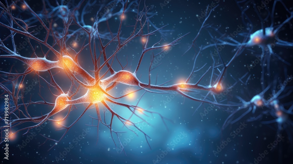 The neural network within the brain, with synapses firing and neurons ...