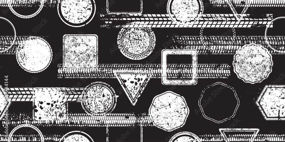 Tire track seamless and stamps pattern. Grange tread marks .Grunge ...