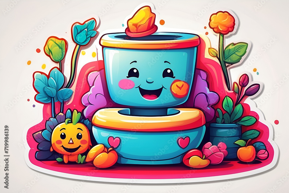 Whimsical Cartoon Kids Potty Illustration: Fun Toilet Training Visual ...
