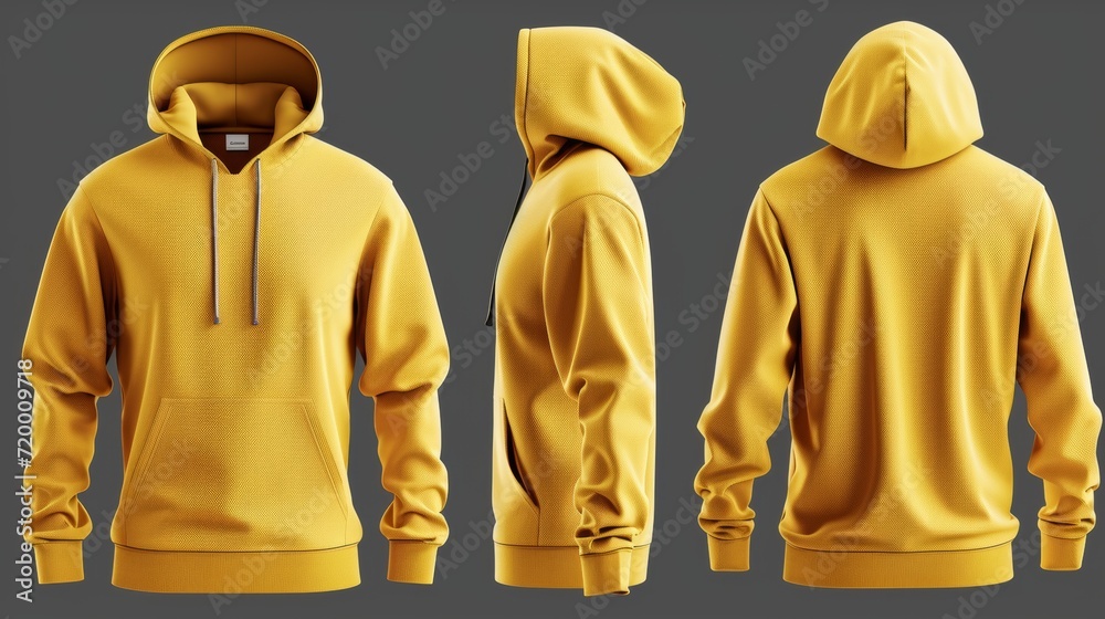 Set of yellow front and back view tee hoodie hoody sweatshirt on ...