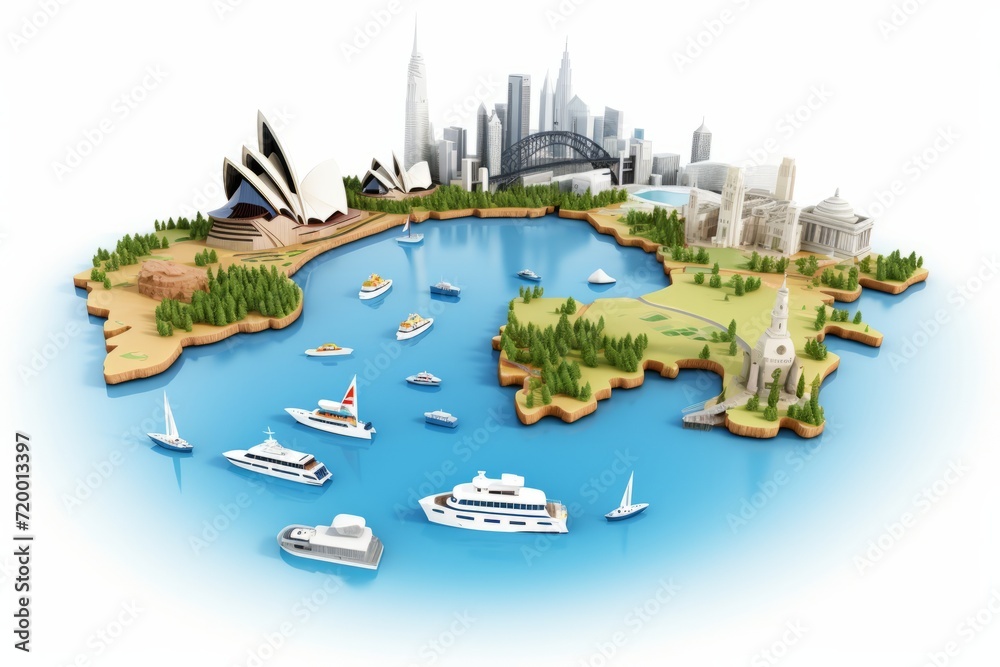 Australia Map with Icons Representing Famous Landmarks, Featured on a ...
