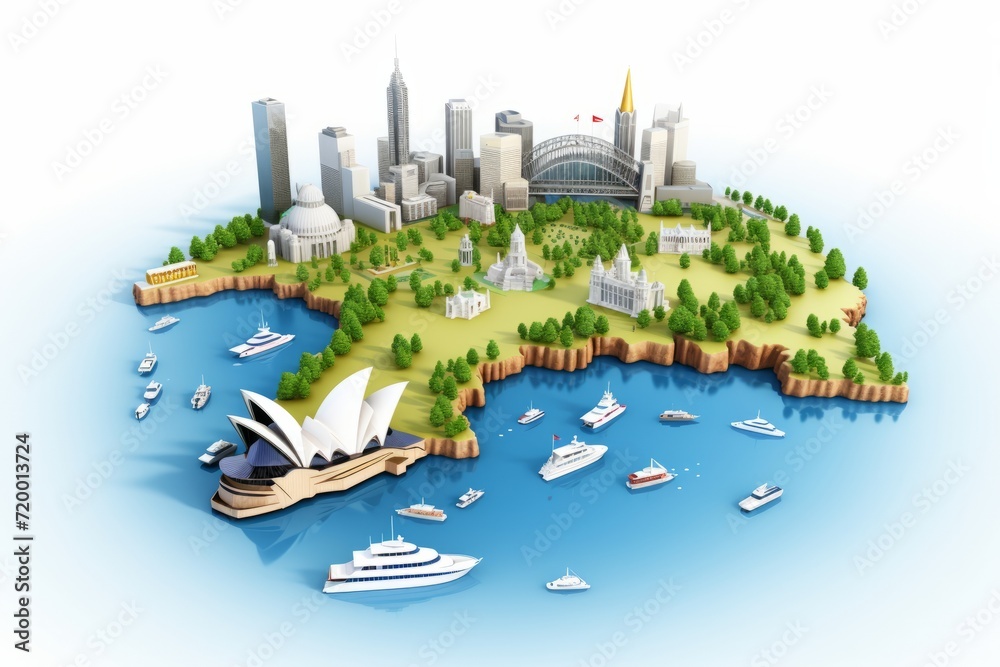 Australia Map with Icons Representing Famous Landmarks, Featured on a ...