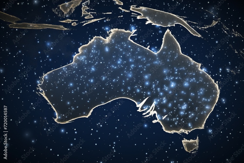 Australia Map with Night Sky Overlay, Illustrating Constellations and ...